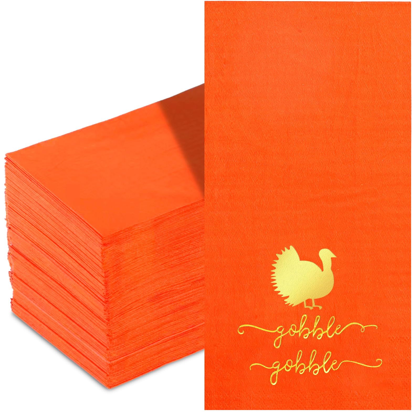 Quera 100 Pack Thanksgiving Guest Napkins Turkey Gold Foil Disposable Napkins Autumn Fall Harvest Paper Napkins Thanksgiving Dinner Party Supplies - Gobble 7.5 x 4.25 Inch