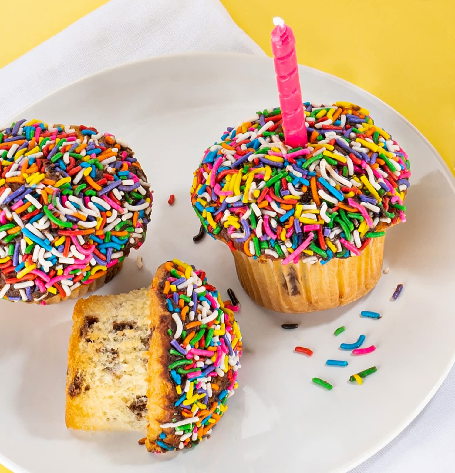 Happy Birthday Cupcakes Large Gift Basket Rainbow Sprinkle Chocolate Sprinkle | 7 INDIVIDUALLY WRAPPED Fresh Cupcakes | Party Food Gift
