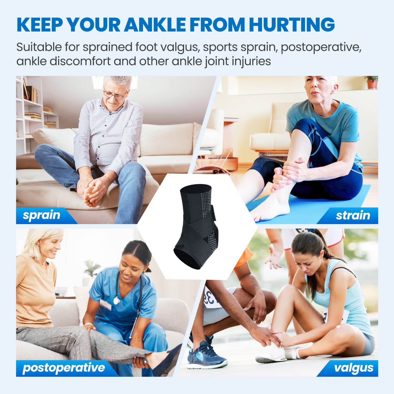 Galvaran Ankle Brace, Adjustable Breathable Compression Ankle Support,for Men and Women with Sprained Ankles, Ankle Wrap Stabilizing Ligaments, Plantar Fasciitis Relief