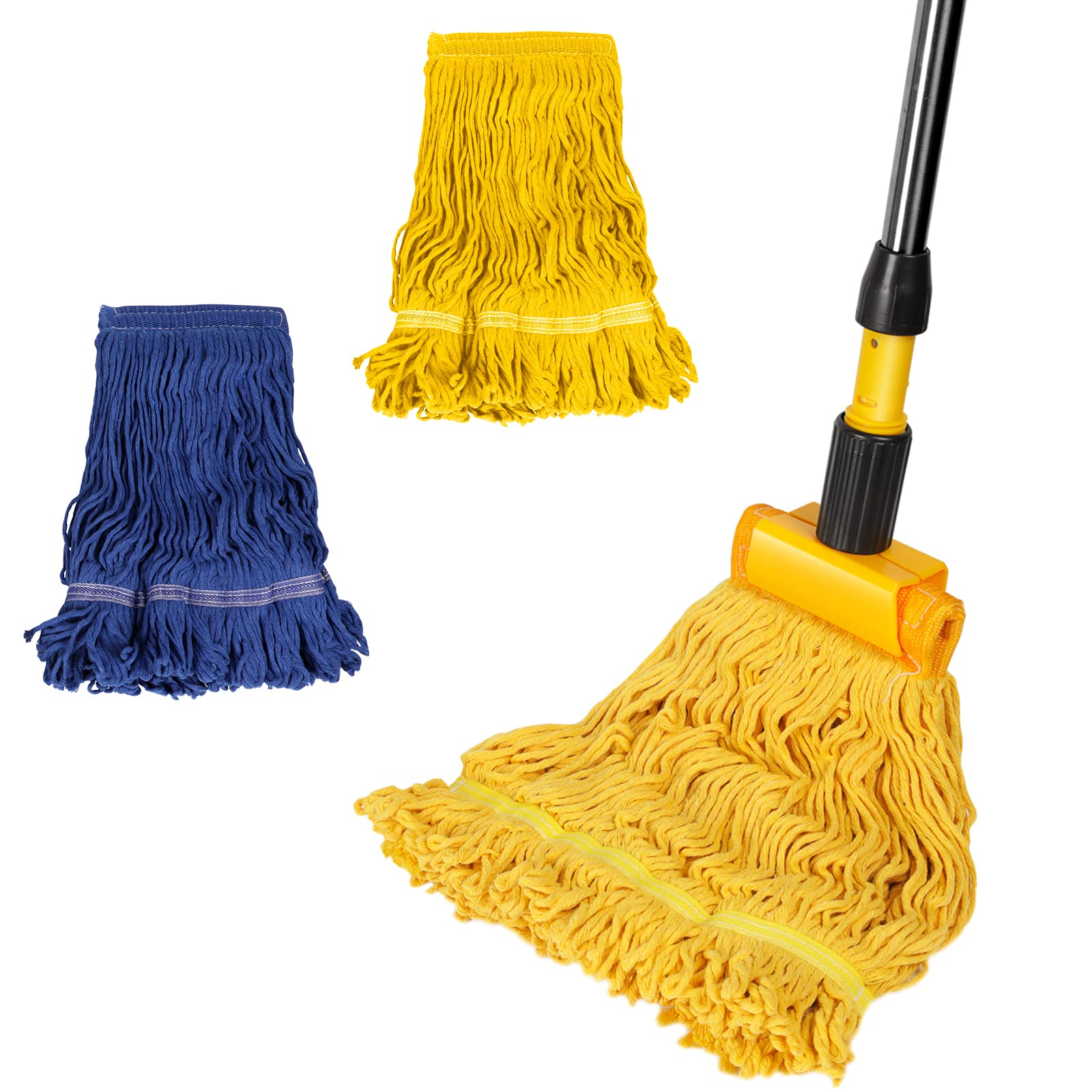 Kphico Broom and Dustpan Set with Upgrade 53" Long Handle&Floor Squeegee and Looped-End String Wet Mop with 2 String Mop Heads,for Laminate,Hardwood,Ceramic,Marble Floor Cleaning