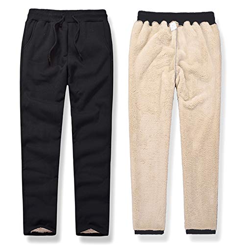 Gihuo Men's Active Winter Fleece Pants Sherpa Lined Sweatpants (Black, Large)