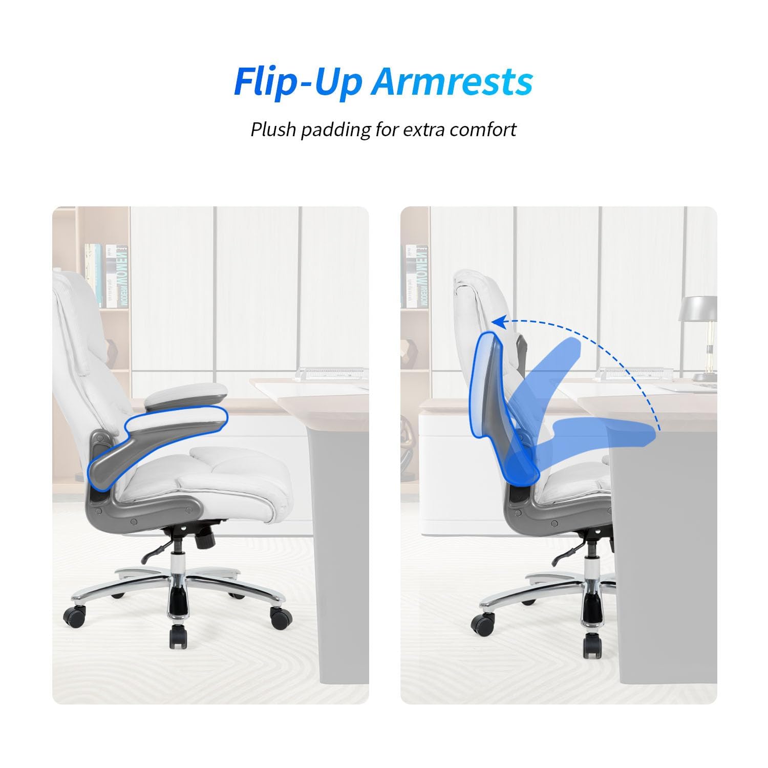 Ergonomic Office Chair, Big and Tall Office Chair with Built-in Lumbar Support & Flip-Up Armrests, High Back Height Adjustable Executive Leather Desk Chair Computer Chair, Rolling Swivel Task Chair