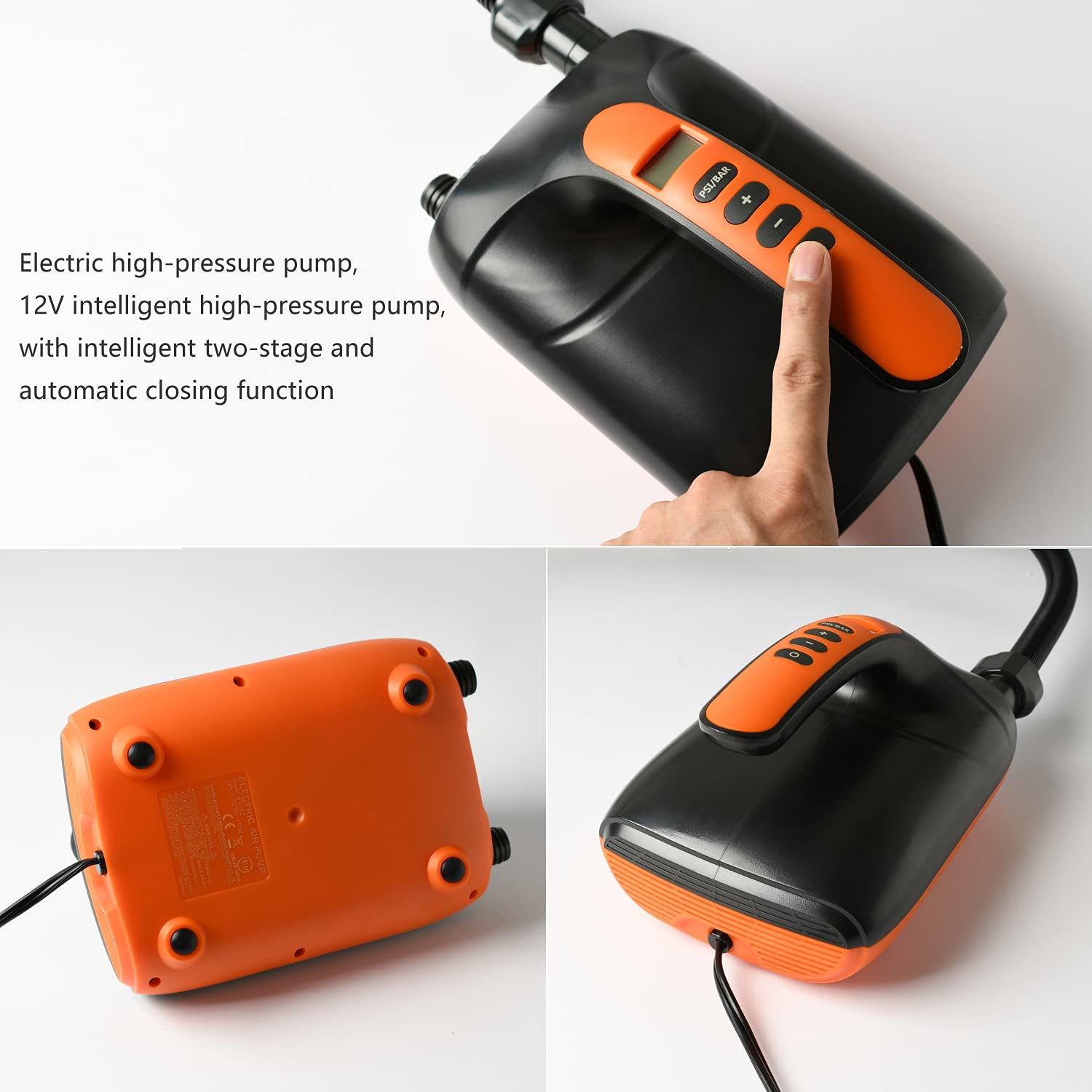 High-Pressure SUP Air Pump 20PSI Paddle Board Pump 12V DC Intelligent Dual Stage Auto-Off Function Stand-up Board Pump with Cigarette Lighters and Hose for Air Mattresses Tent Stand Up Paddle Boards