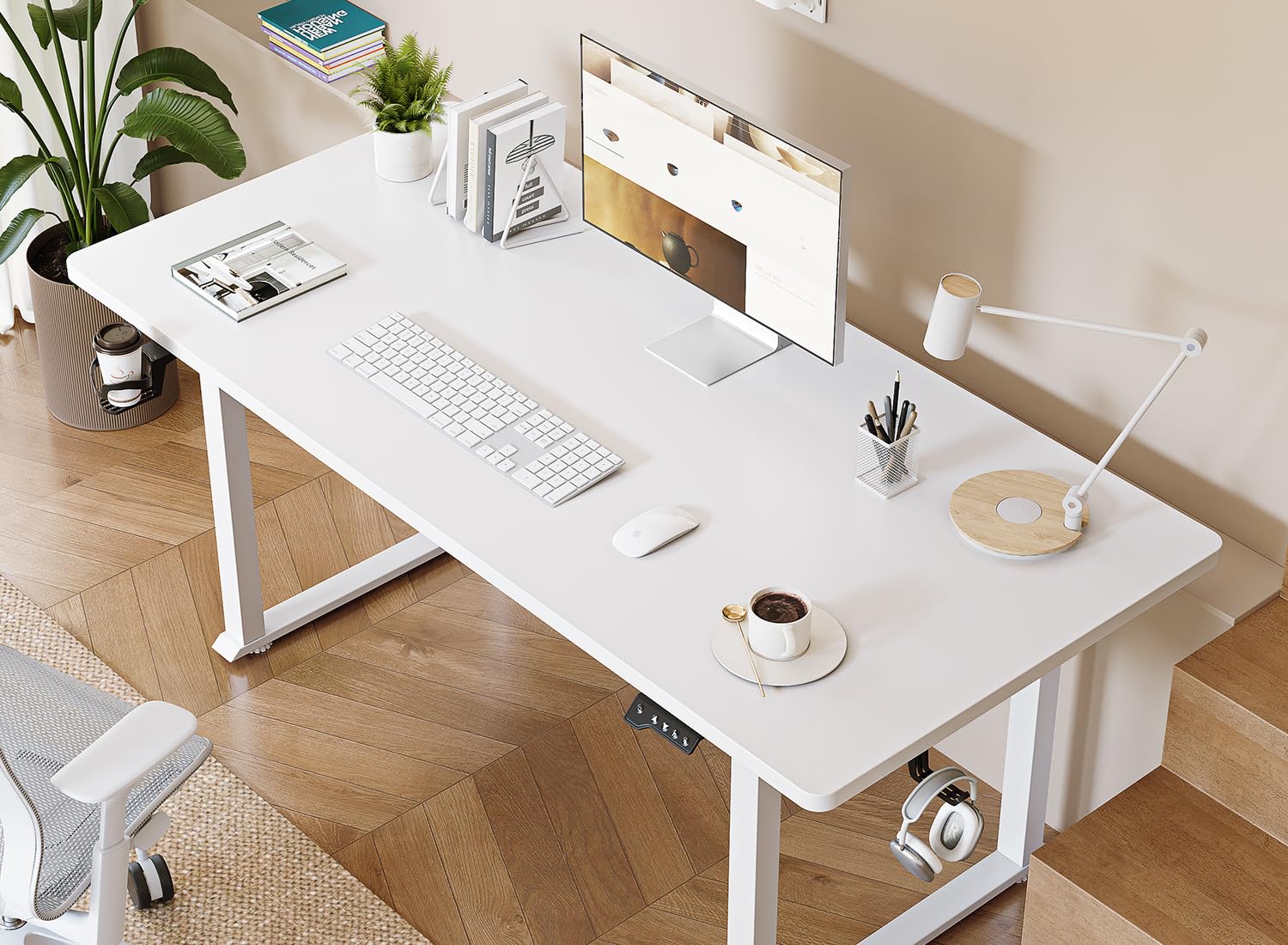 FEZIBO Standing Desk 4 Legs with Dual Motors, 63x29 Electric Standing Desk Adjustable Height with Strong stability, Stand up Desk with Whole-Piece Tabletop, Rustic Brown(2 Packeges)