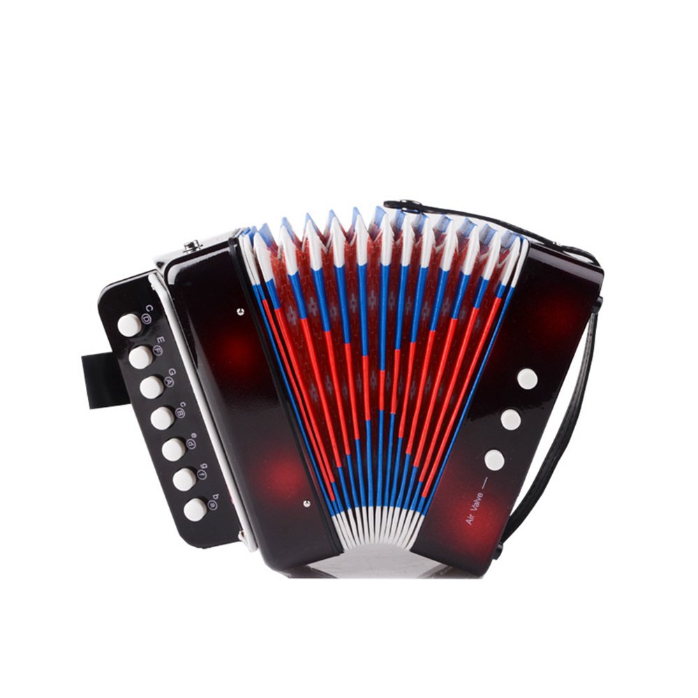 Elloapic Childrenās Kids' Accordion Keyboard Instruments with 7 Treble Keys, 3 Air Valves, Hand Strap, Early Learning Eduction Instrument Music Toy Black