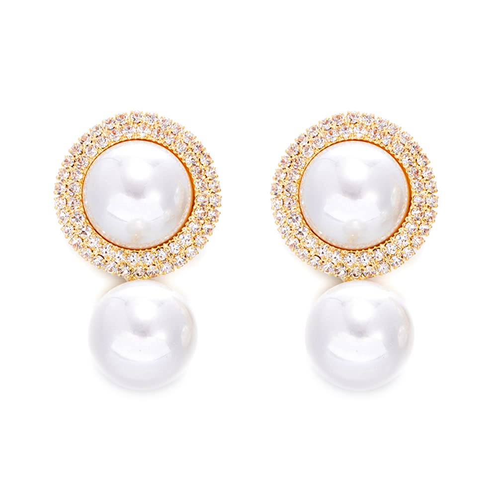 Full Diamond Big Imitation Pearl Stud Earrings Rhinestone Crystal Pearl Stud Earrings