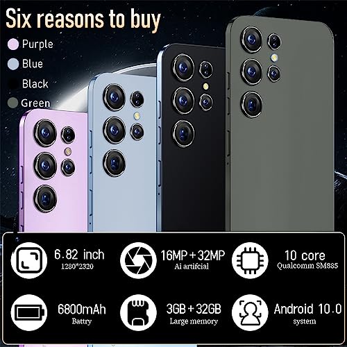 QIMHAI 6.82Inch Unlocked Cell Phone Android Phones 3GB RAM+32GB ROM Full Screen Straight Talk Phone Glass Back Cover Boost Mobile Phones Smart Phones Unlocked New for Android10.0 (Black)