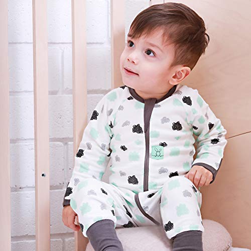 ergoPouch 0.2 TOG Long Sleeve Romper, Organic Cotton, 2-Way Zip (Size 1 Year, Clouds)