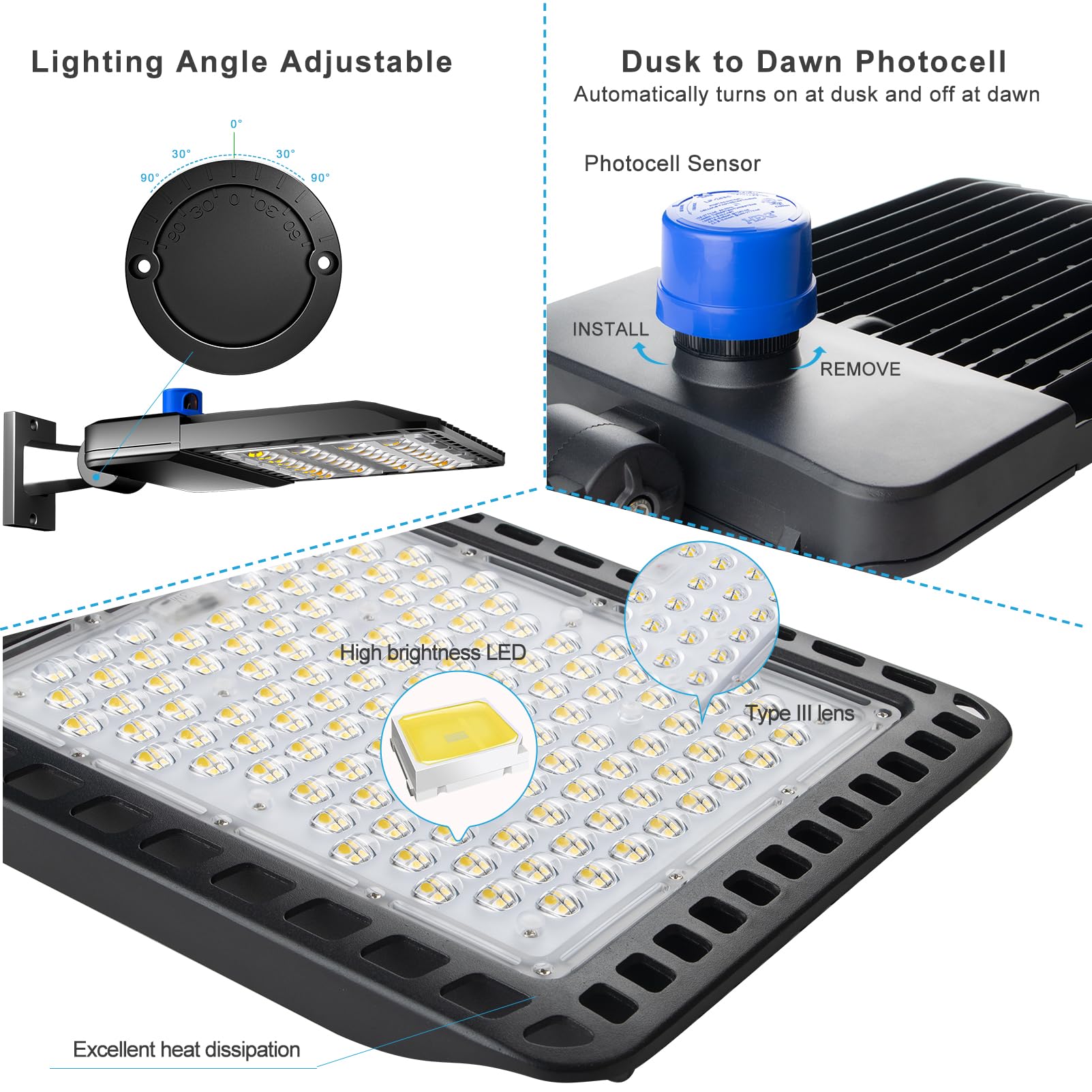 Lightdot 600W LED Parking Lot Lights 90000lm (Eqv.2400W MH/HPS) 5000K Daylight Led Parking Lot Lighting with Photocell & Arm Mount (Coverage: 66~130Ft at Height:30~60Ft)-2Pack