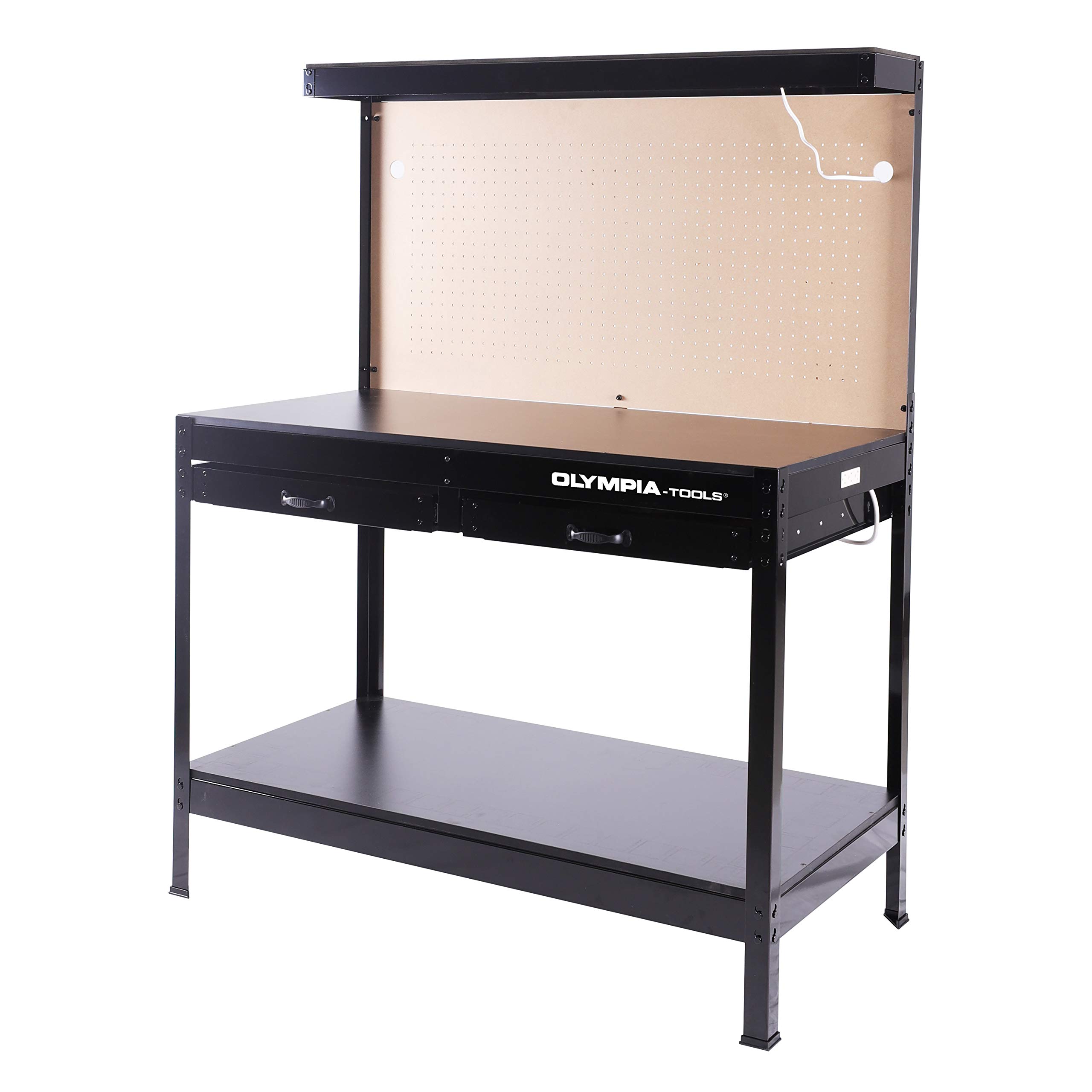 Olympia Tools Multi-Purpose Workbench with Light, 82-802, Black & Dorman Hardware 4-9845 Assorted Pegboard Wire Basket Set, Pack of 3