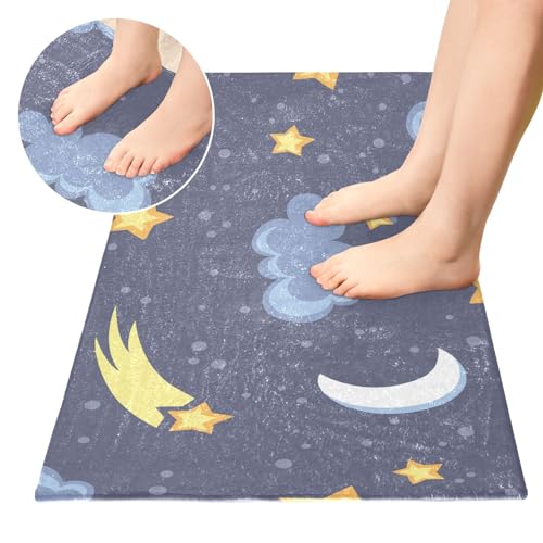 Fluffy Floor Carpet-Moon and Star ,39x20in Front Door Mat Indoor Machine Washable Carpet,Aesthetic Rug