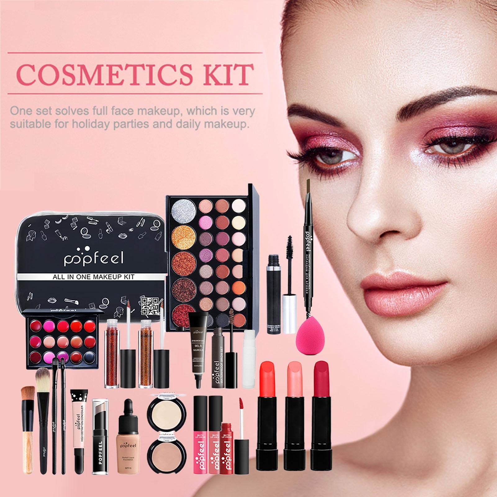 Full Makeup Kit For Women, All-in- Makeup Set, Makeup Gift Set for Girls Makeup Essential Starter Kit Includes Lip Gloss Blush Brush Eyeshadow Foundation