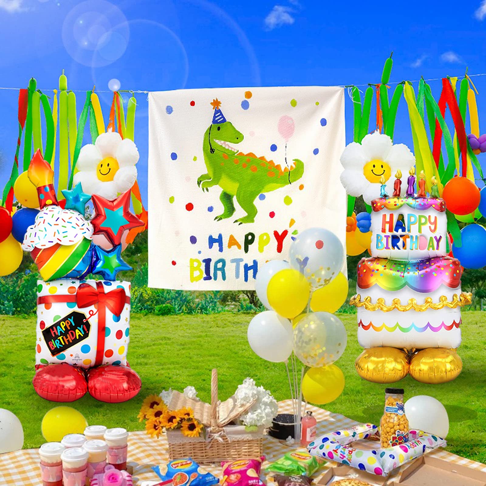 Happy Birthday Balloon Large Size Standing Birthday Balloon,Birthday Party Decorations Supplies Birthday Cake Balloon and Birthday Gift Balloon