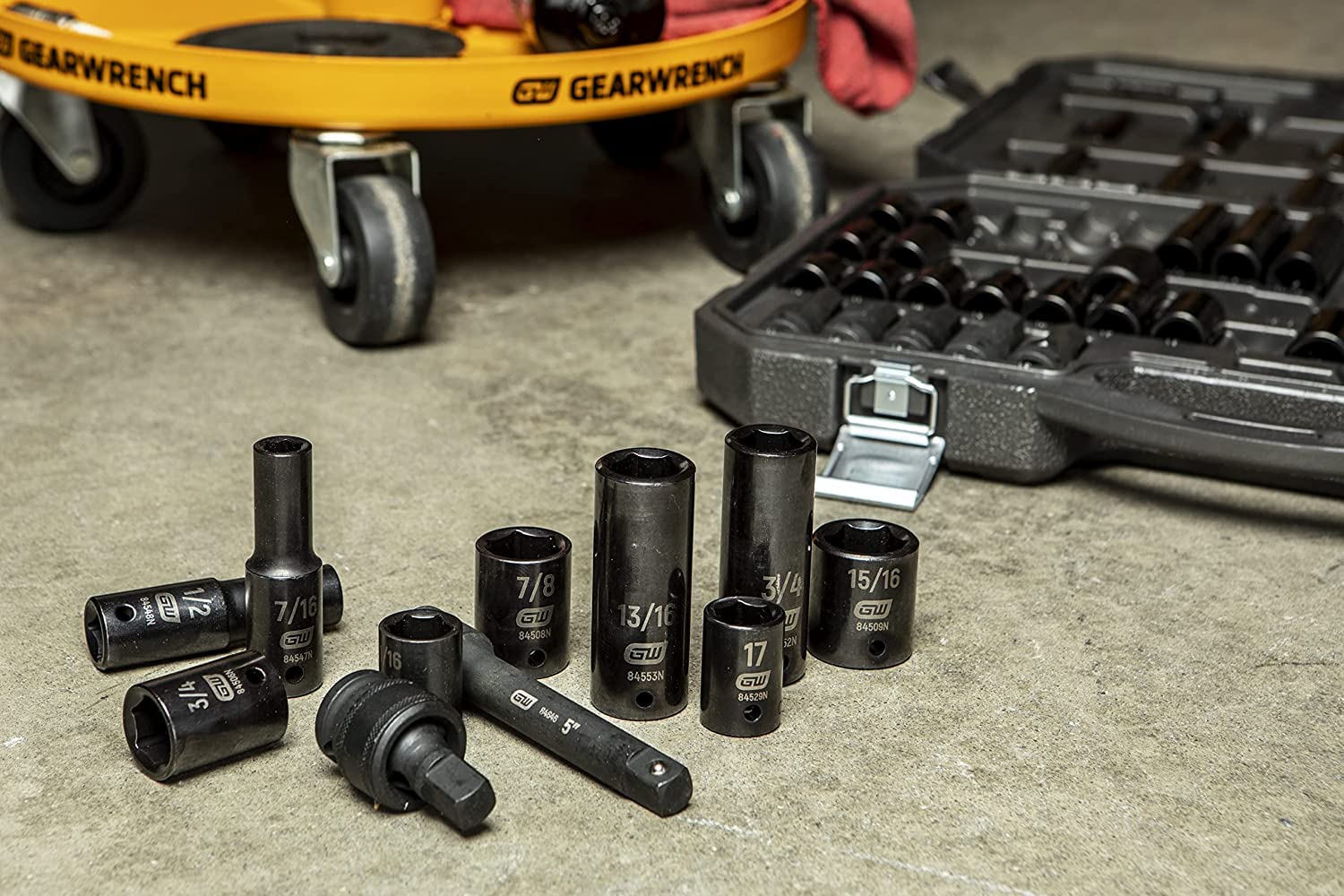 GEARWRENCH 65 Piece 1/2" Drive Standard & Deep SAE/MM Impact Socket Set - 89095