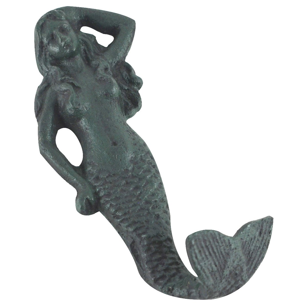 TG,LLC Treasure Gurus Mermaid Wall Hook Cast Iron Antique Green