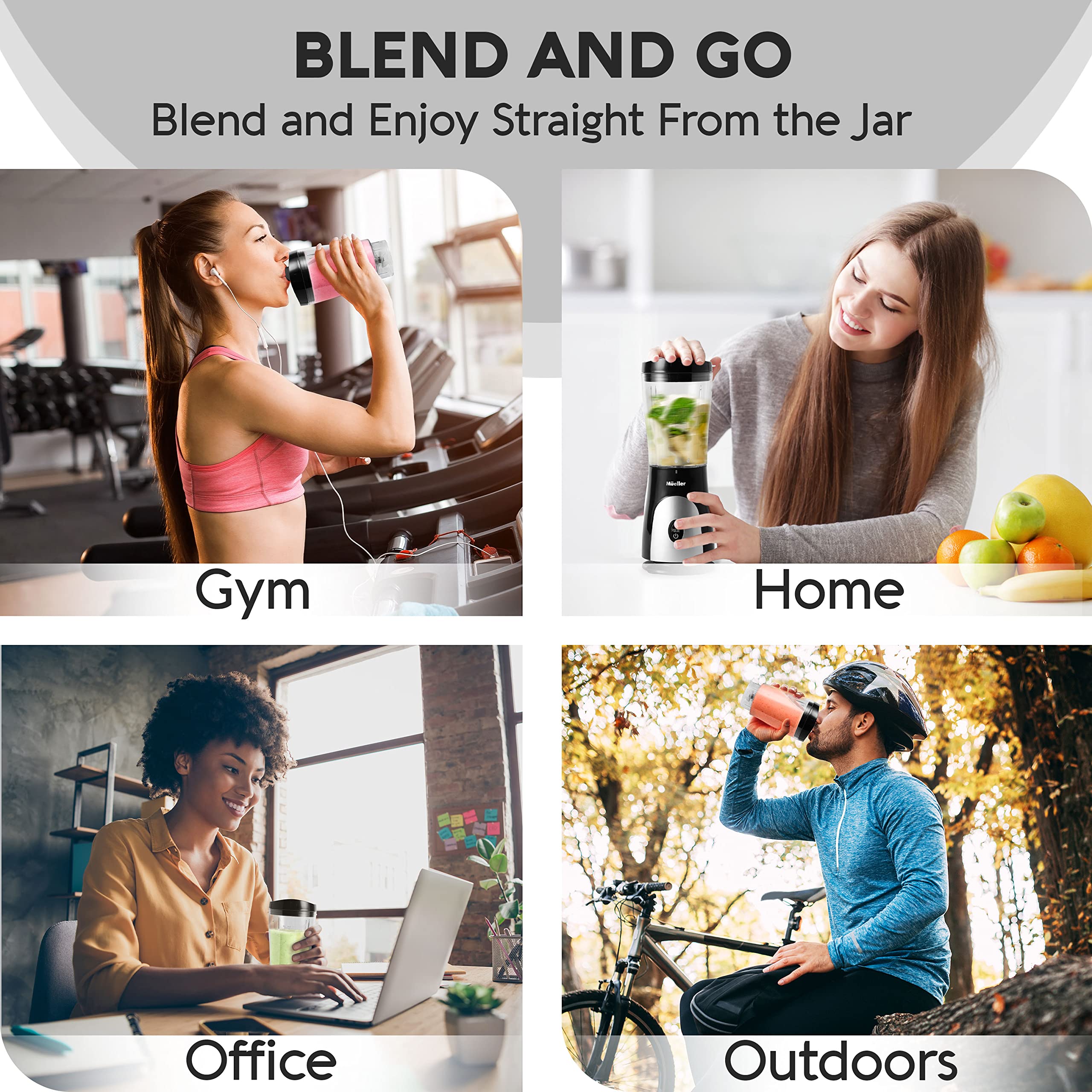 Mueller Personal Blender for Shakes and Smoothies with 15 Oz Travel Cup and Lid, Juices, Baby Food, Heavy-Duty Portable Blender & Food Processor, Black