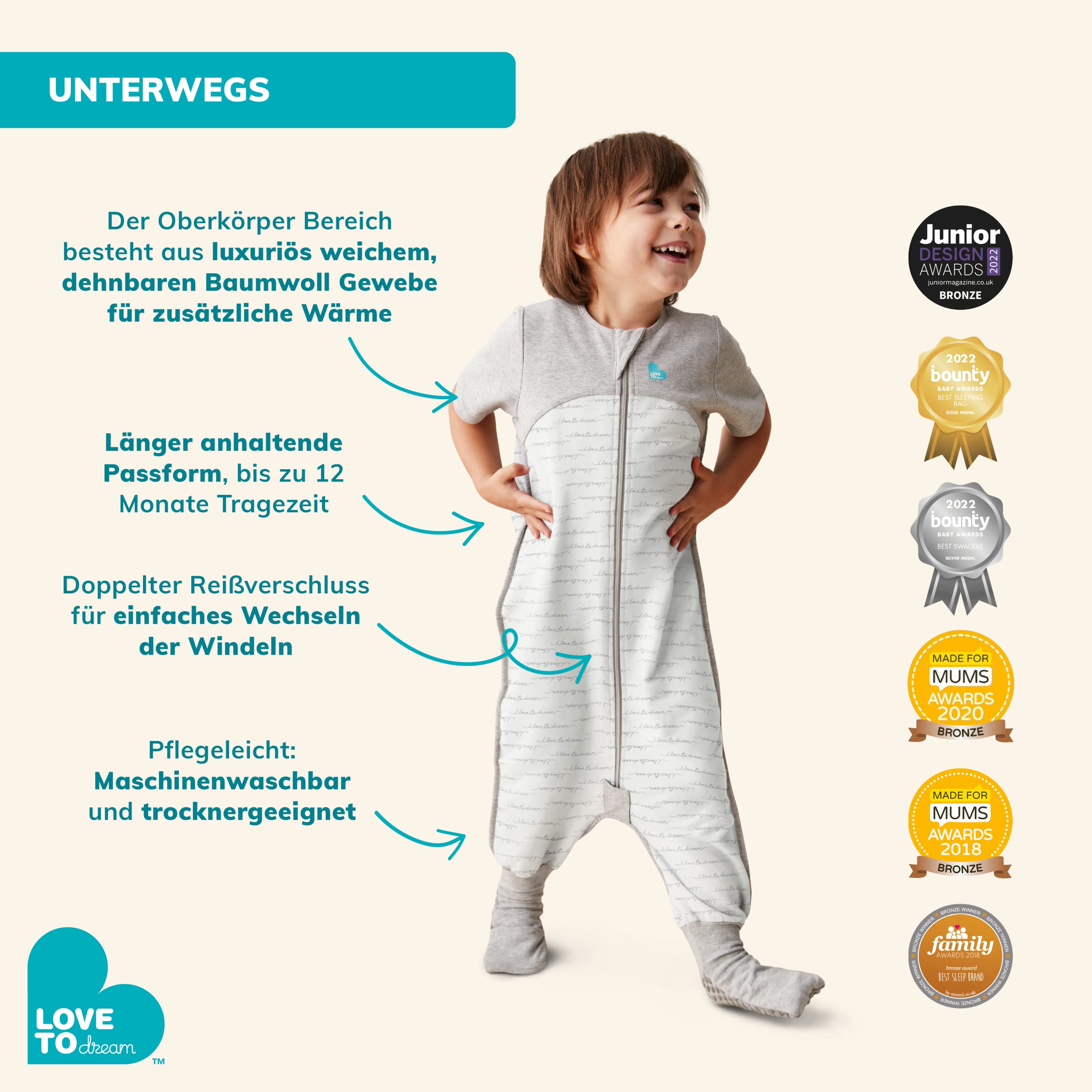 Love to Dream Organic Toddler Wearable Blanket w/Footies (24-36 Mo), Super Soft Sleeping Sack, 1.0TOG Gray