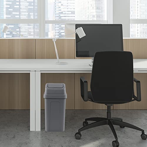 Ramddy 3 Pack Plastic Garbage Can, Gray, 7 L Trash Can with Swing Lid