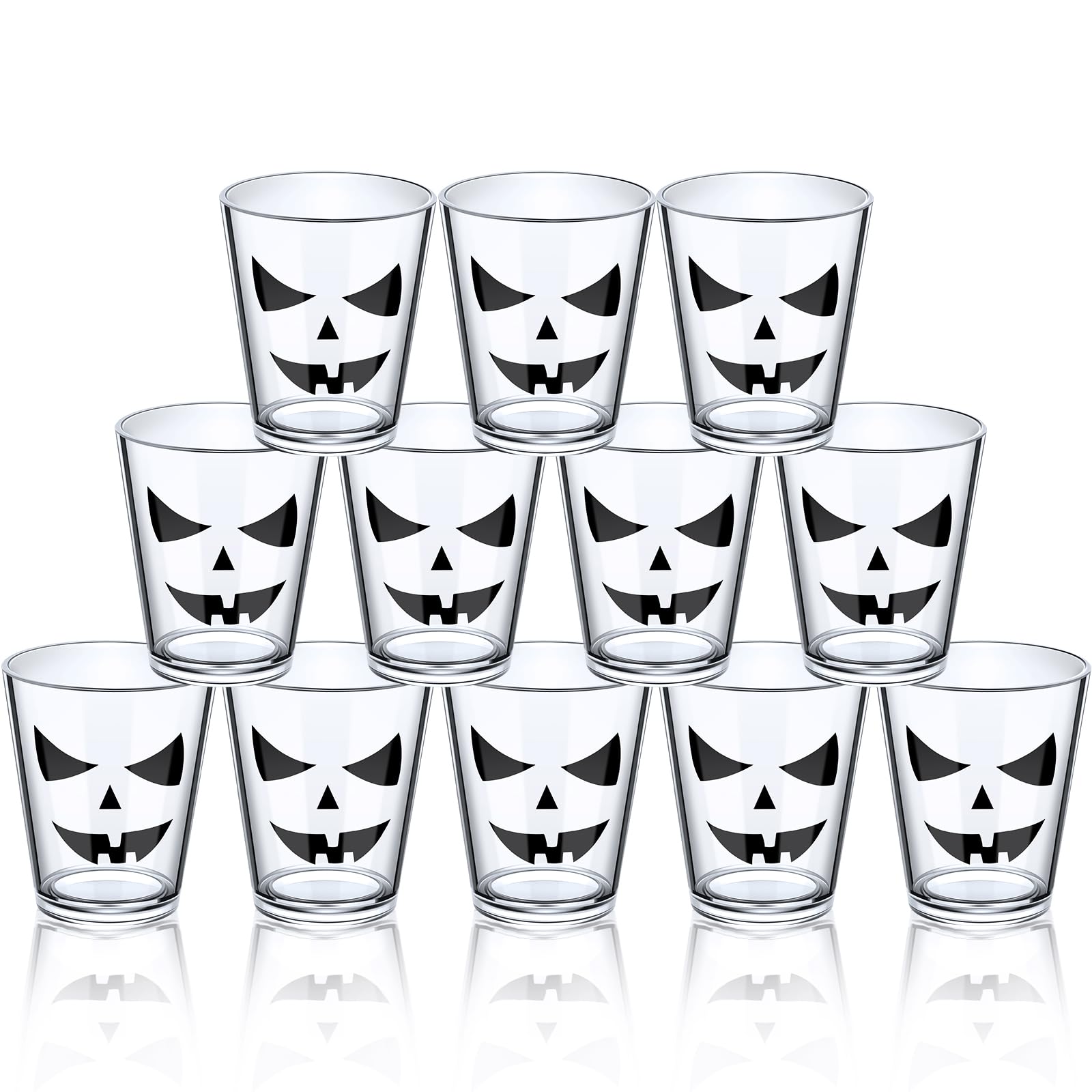 Lallisa 36 Pcs Plastic Halloween Whiskey Shot Glasses 2.1 oz Pumpkin Halloween Clear Reusable Plastic Cups Cocktail Glasses for Party Drinking Decoration Gift