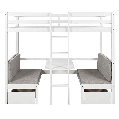 TARTOP Twin Loft Bed with Desk Turn into Twin Over Twin Bunk Bed, Wooden Functional Loft Bed Frame for Kids Teens Girls Boys,Twin Size, White