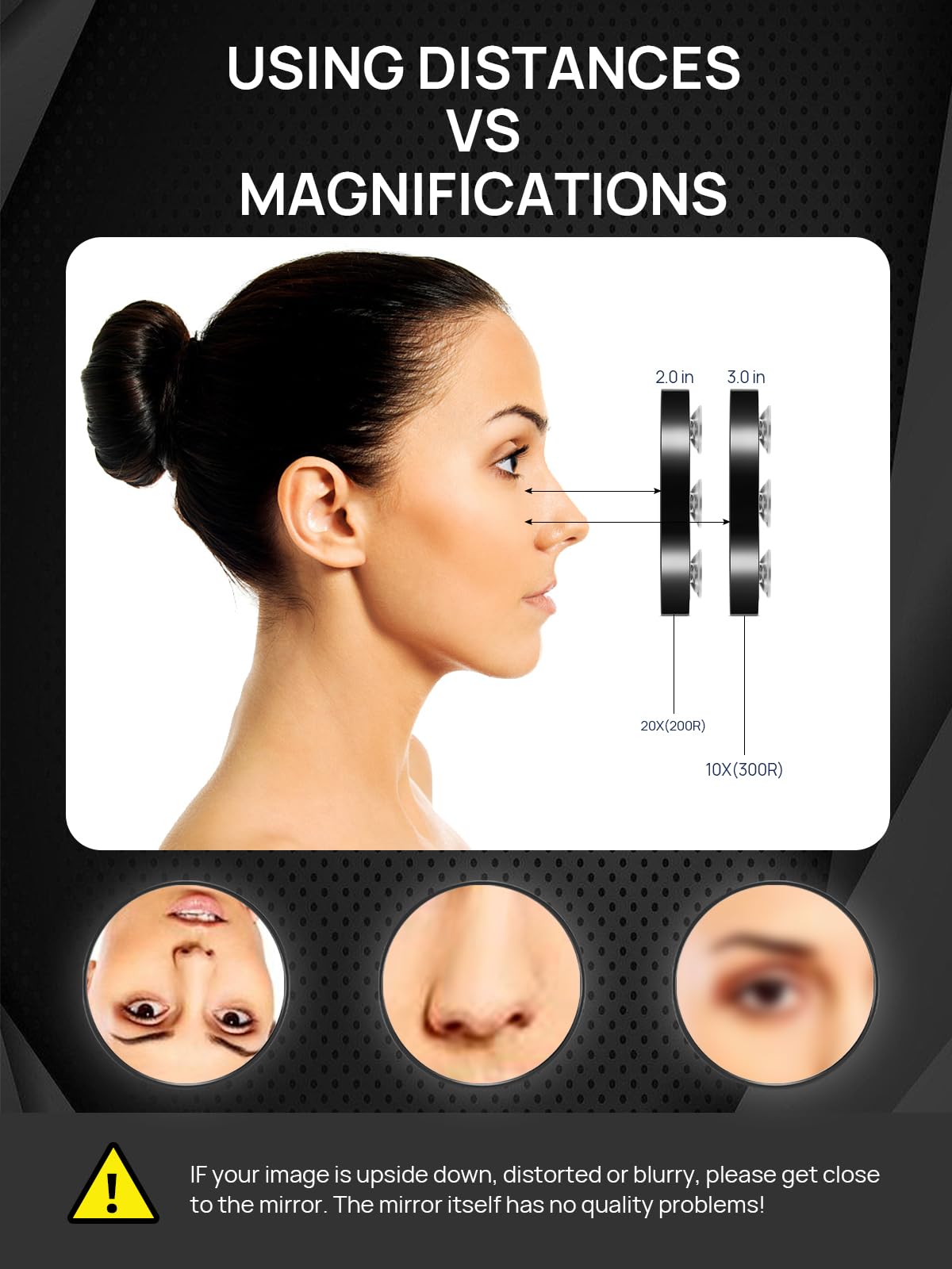 OMIRO 10X(300R)&20X(200R) Magnifying Mirrors and 3 Tweezers Set Combo, 4.5" & 3.5" Triple Suction Cups Round Spot Mirrrors