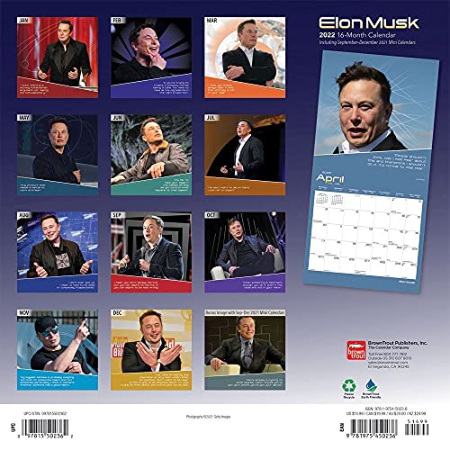 Elon Musk 2022 12 x 12 Inch Monthly Square Wall Calendar, Tesla SpaceX Investing