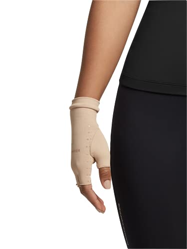 Tommie Copper Core Compression Half Finger Gloves, Unisex, Men & Women, 4D Stretch, Sweat Wicking Breathable Gloves for Hand Stiffness, Swelling & Joint Support - Nude - Medium
