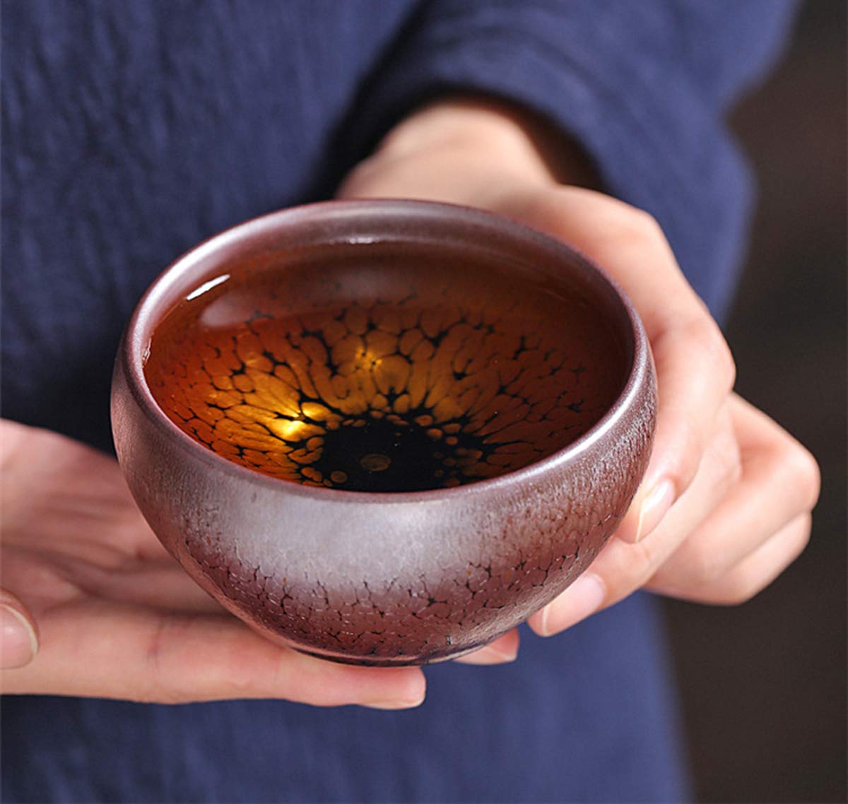 HAPPYDOG JianZhan Tenmoku Tea Coffee Cup Bowl Chinese Crafts Mug Designer Collection Ceremony Ancient Style Handmade (Mixed 2 colors gift box)