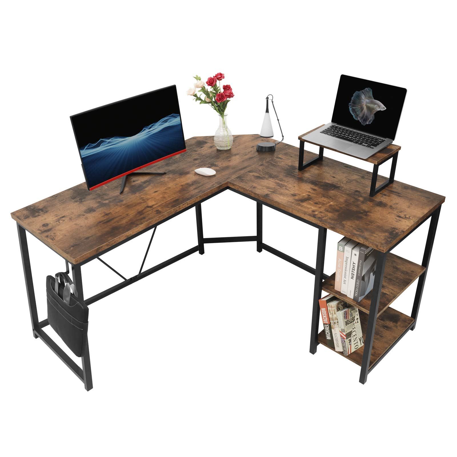 Dryadalis L-Shaped Computer Desk, 54" Gaming Desk, Corner Desk with Movable Laptop Stand, Student Writing Desks for Home Office, Easy to Assemble
