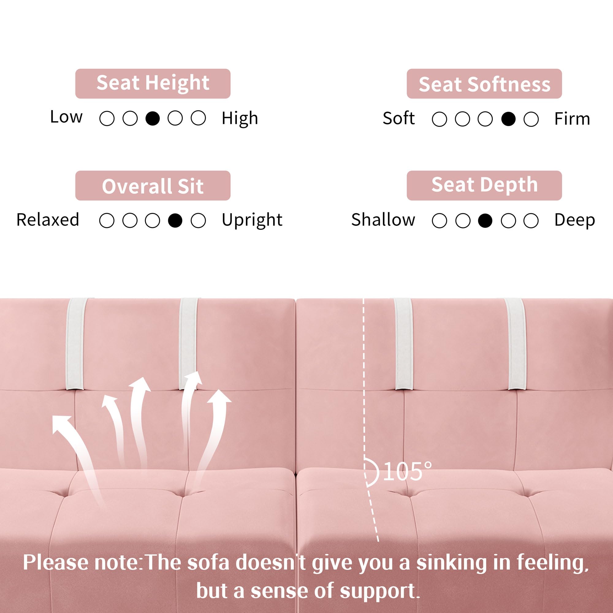 Shintenchi Futon Sofa Bed Modern Folding Sleeper Couch Bed for Living Room,Velvet Loveseat Sofa Couch Sofa cama for Apartments Office Small Spaces,w/Adjustable Armrests Backrest,Pink