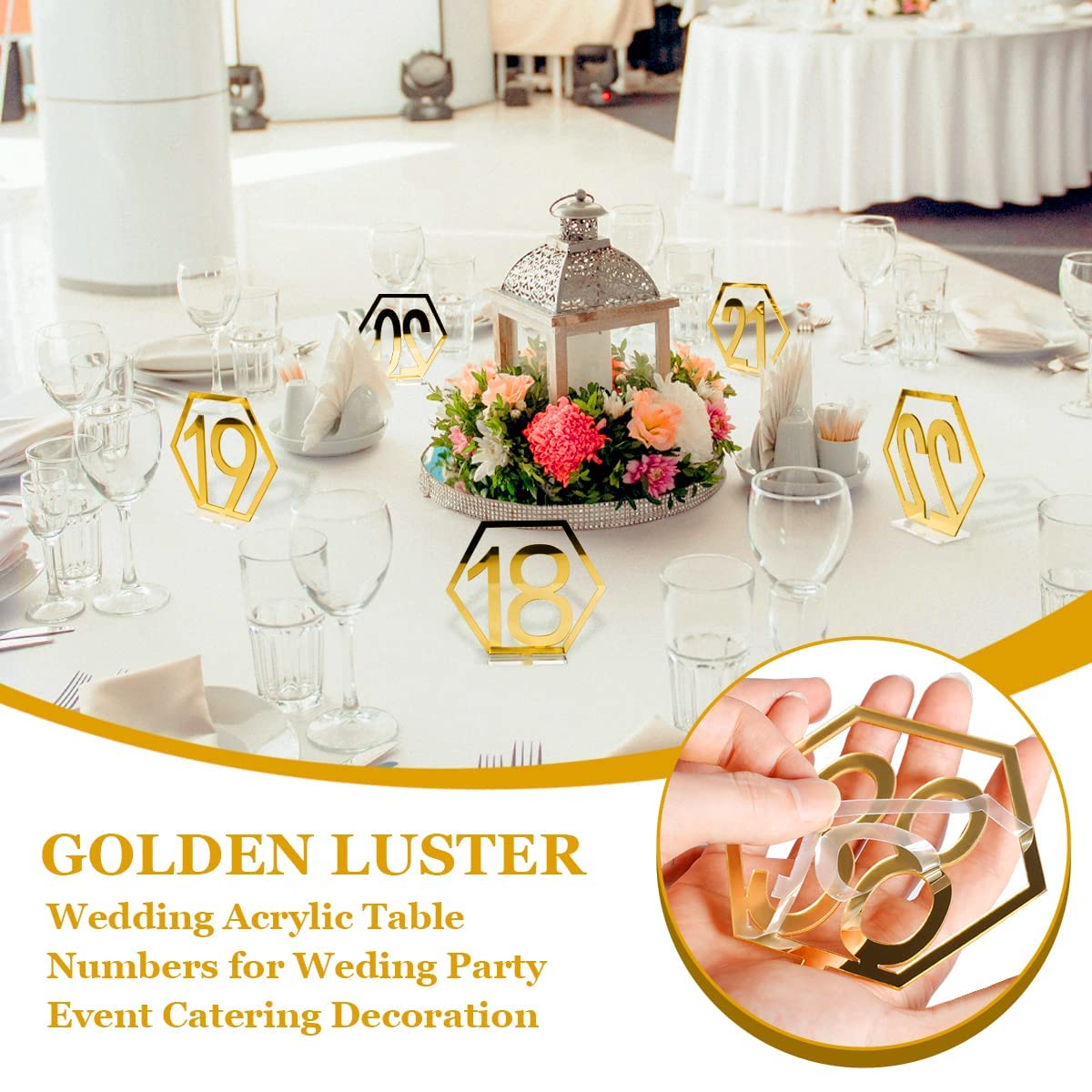 Velidy Table Numbers,1-20Wedding Acrylic Standing Table Numbers with Holder Base for Wedding, Party, Events or Catering Decoration (Gold)