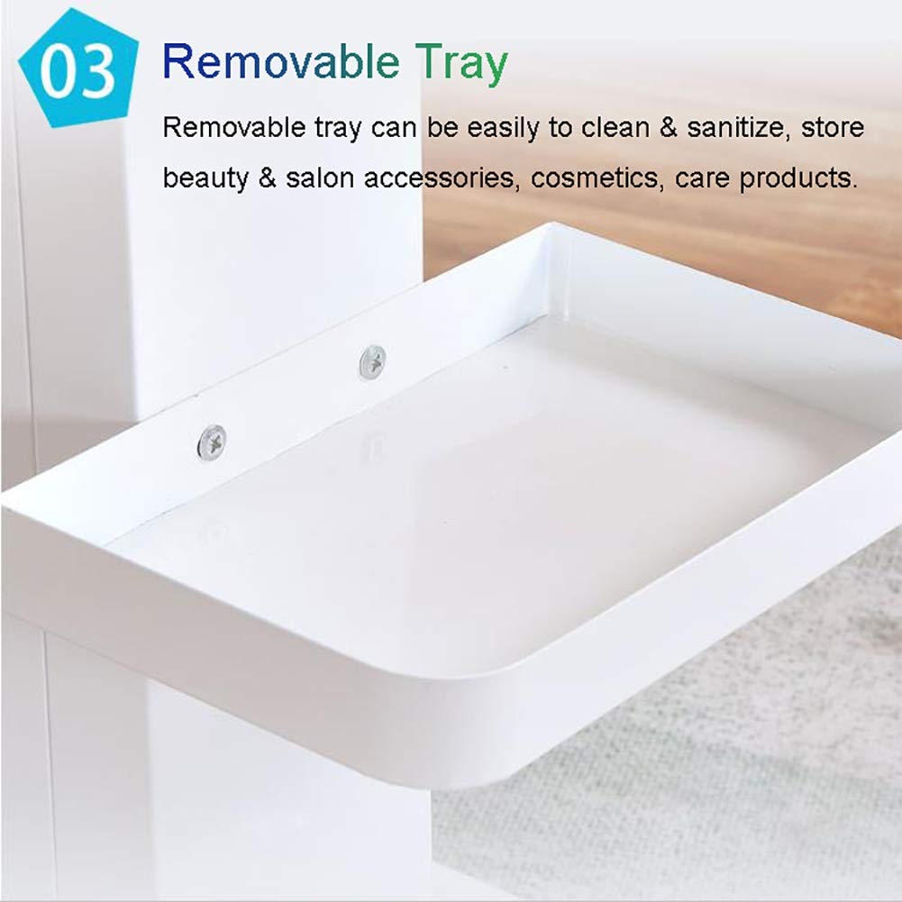 OMOONS Beauty Salon Cart Trolley White Beauty Rolling Trolley with Portable Handle, Mobile Spa Equipment Storage Utility Cart/White/46X40X70Cm