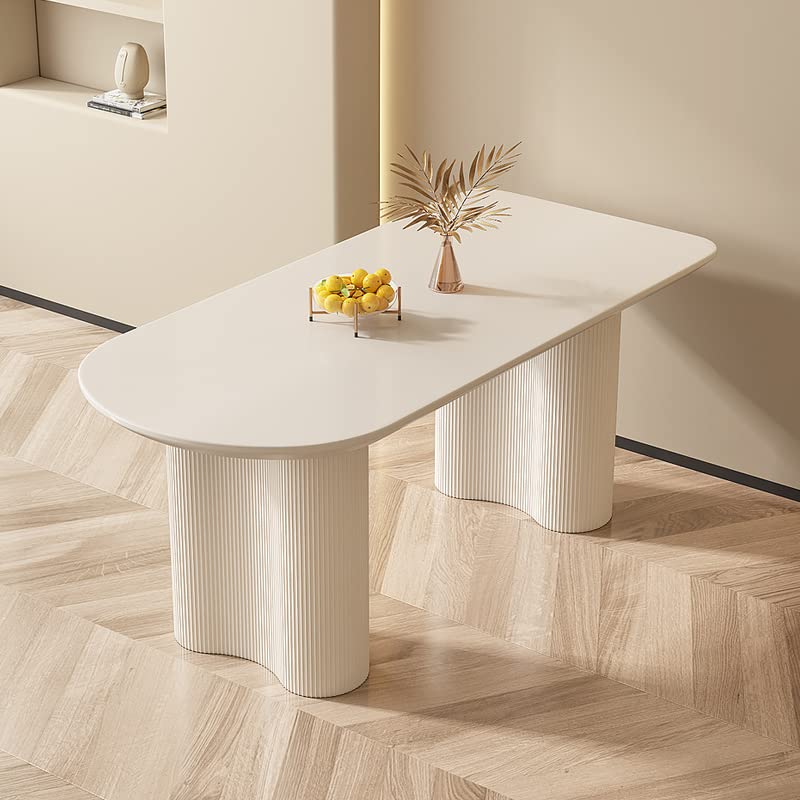 QEZEOM Modern Oval Dining Table, Which Can Accommodate 6 People with A Strong Dining Table with Powerful Legs, Modern Minimalist Home Decoration, Suitable for Dining Rooms Kitchen Family Office White