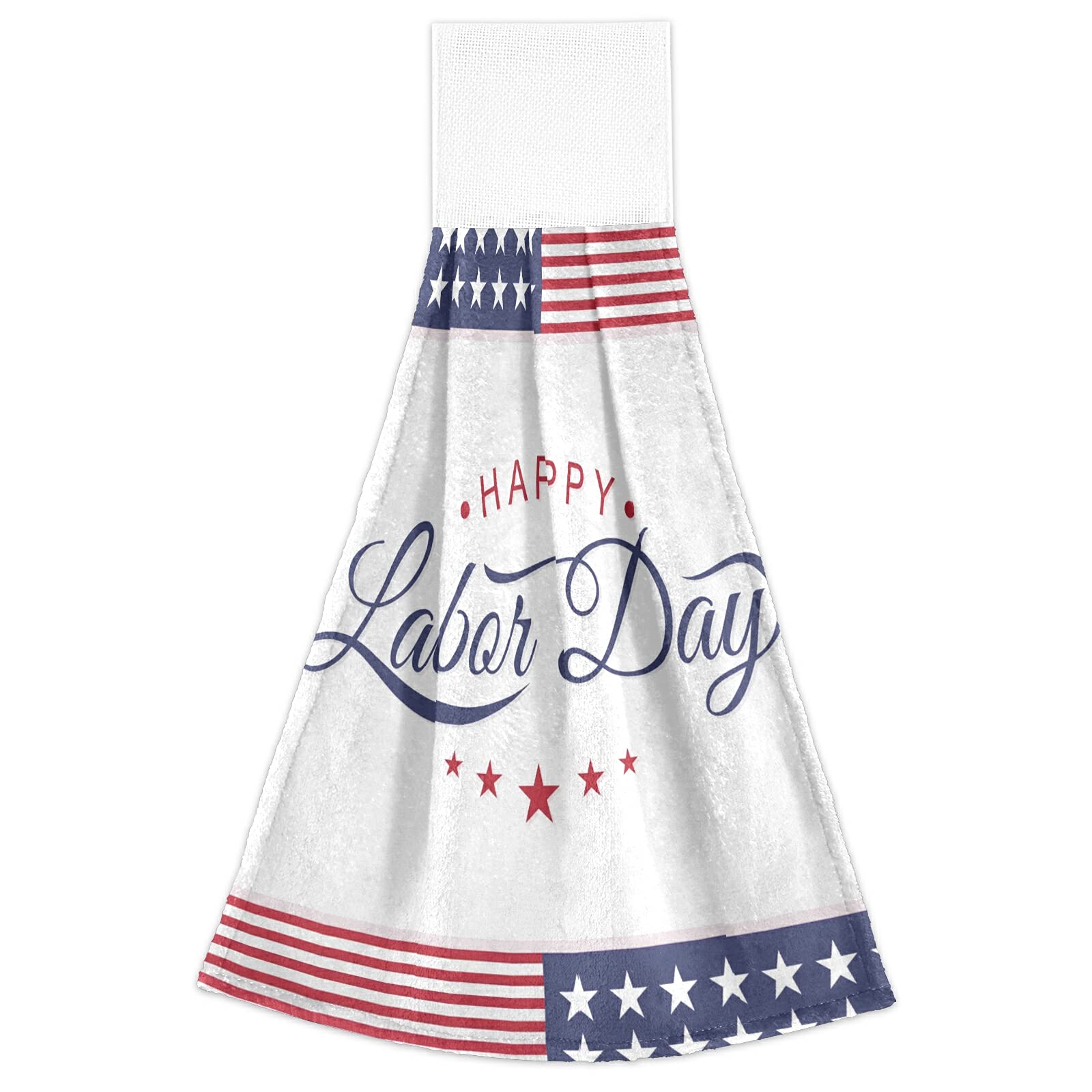 Happy Labor Day Kitchen Hanging Towel 12 x 17 Inch USA Stars Flag Bath Hand Tie Towels Set 2 Pcs Tea Bar Dish Cloths Dry Towel Soft Absorbent Thin Durable for Bathroom Laundry Room Decor