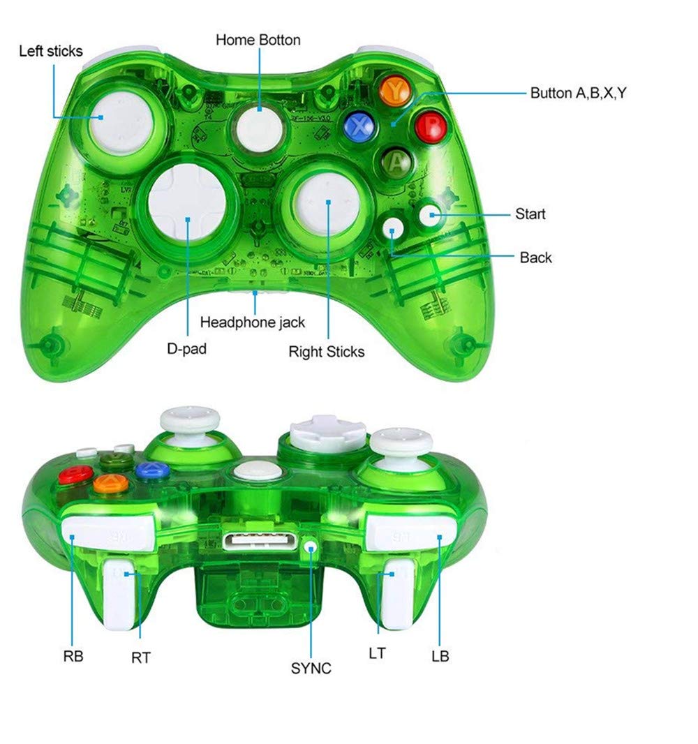 Wireless Game Controller Compatible with Xbox 360 Console Slim and PC Windows 7/8/10 blue (Green)