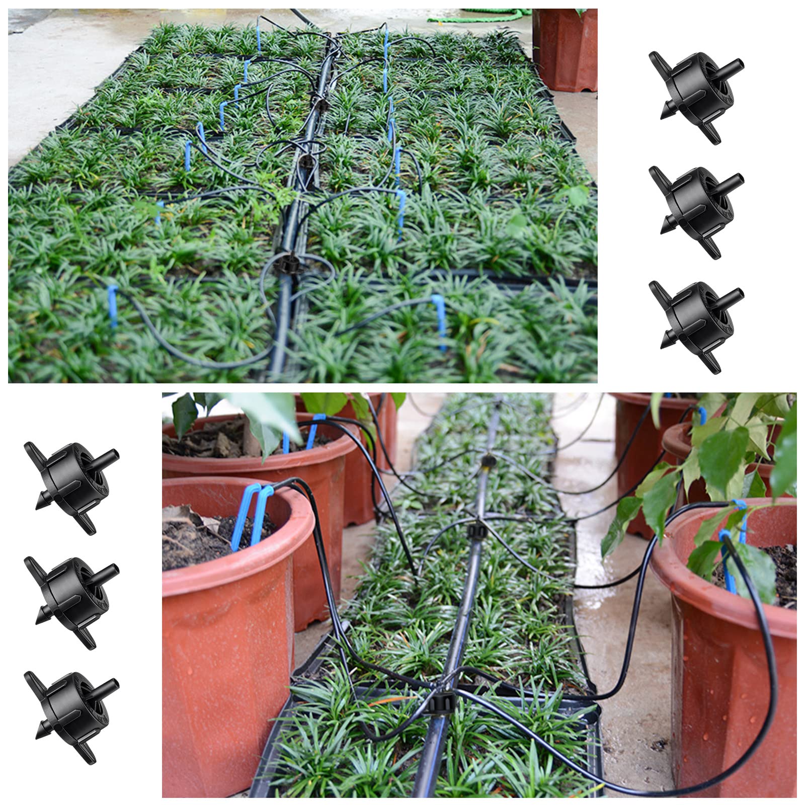 Leelosp 150 Pcs Irrigation Drippers Pressure Compensating Drip Emitters Adjustable Drip Irrigation Emitters Pressure Compensating Drippers for Garden Lawn Drip Irrigation Connectors (Black, 4L/H)