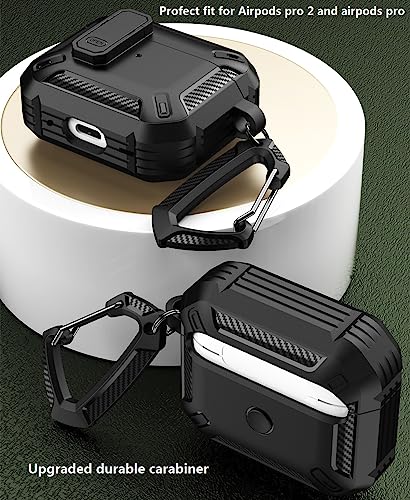 OTOPO Compatible with Airpods Pro 2/1 Case Cover Lock with Ear Tips Cleaning Kit, iPods Pro 2 Rugged Protective Airpod Pro Case for Apple Airpod Pro 2nd Generation Earbuds Case Men Women Black