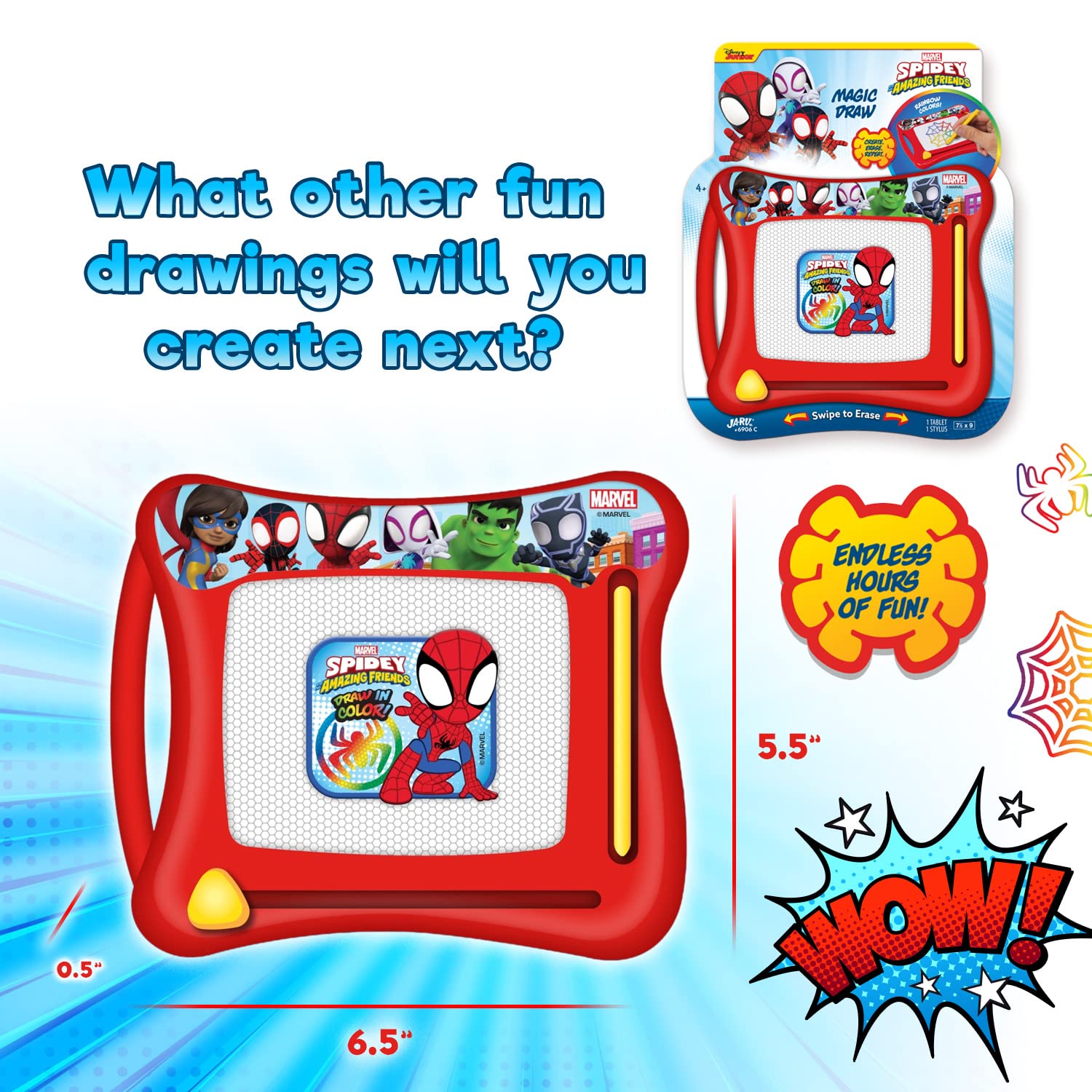 JA-RU Marvel Spiderman Magic Magnetic Drawing Board (1 Toy) Draw, Sketch & Doodle Tablet for Kids, Boys & Girls. Car Trip Game & Activity Travel Toys. Mess-Free Educational Learning Pad. C-6906-1s