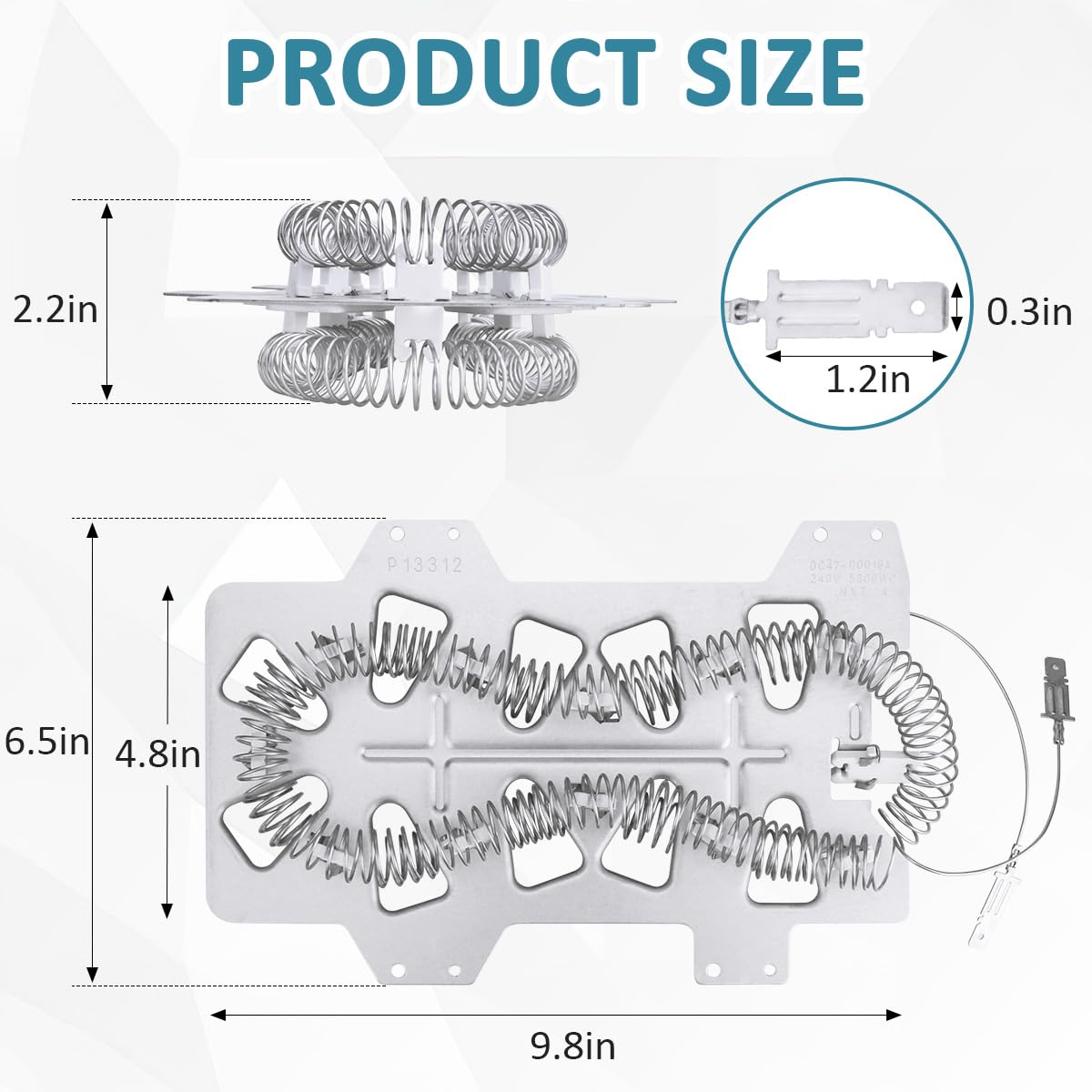 Dryer Heating Element for Samsung DV330AEW/XAA, Samsung DV5471AEW/XAA, Samsung DV405ETPASU/AA-0001, Samsung DV337AER/XAA-0000 Dryers
