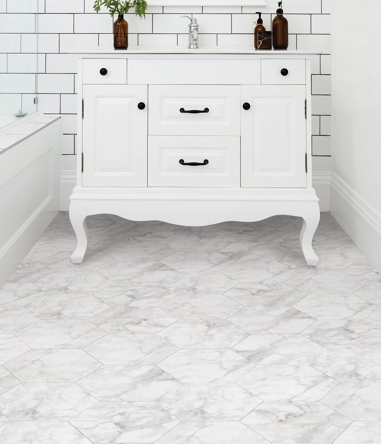 FloorPops 9" x 10.4" Milena Peel & Stick Hexagon Vinyl Floor Tiles (10 Tiles), (4.5 sqft/Carton), Gray