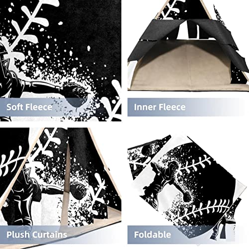 RATGDN Small Pet Hideout Black White Design Softball Hamster House Guinea Pig Playhouse for Dwarf Rabbits Hedgehogs Chinchillas