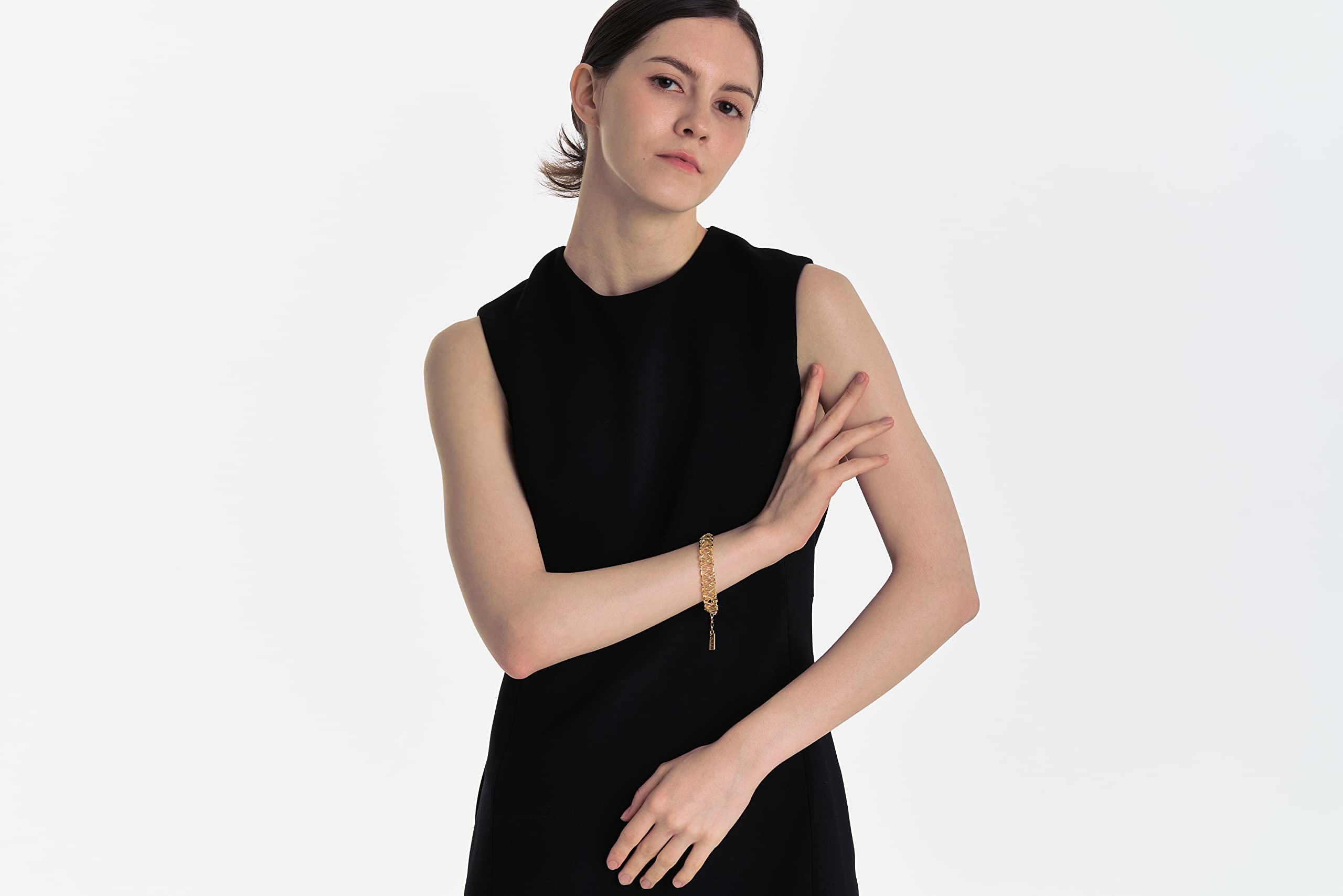 GANALUX 18K Gold Plated Bracelet for Women, Elegance Design Link Chain Jewelry Made in Korea (Lace)