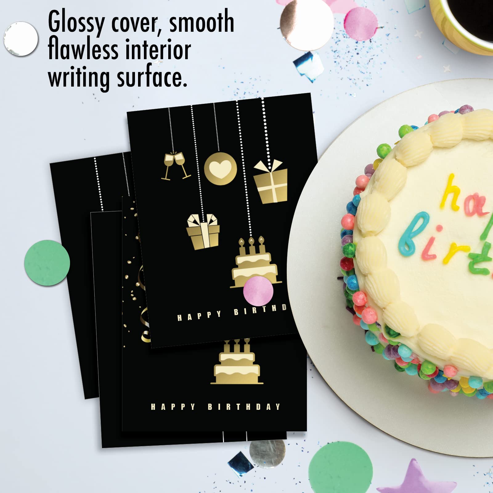 The Best Card Company - 10 Birthday Note Cards Boxed (4 x 5.12 Inch) - Celebration Candles and Cake, Notecards Assorted (Not Gold Foil) - Elegant Event AM6723BDG-B1x10