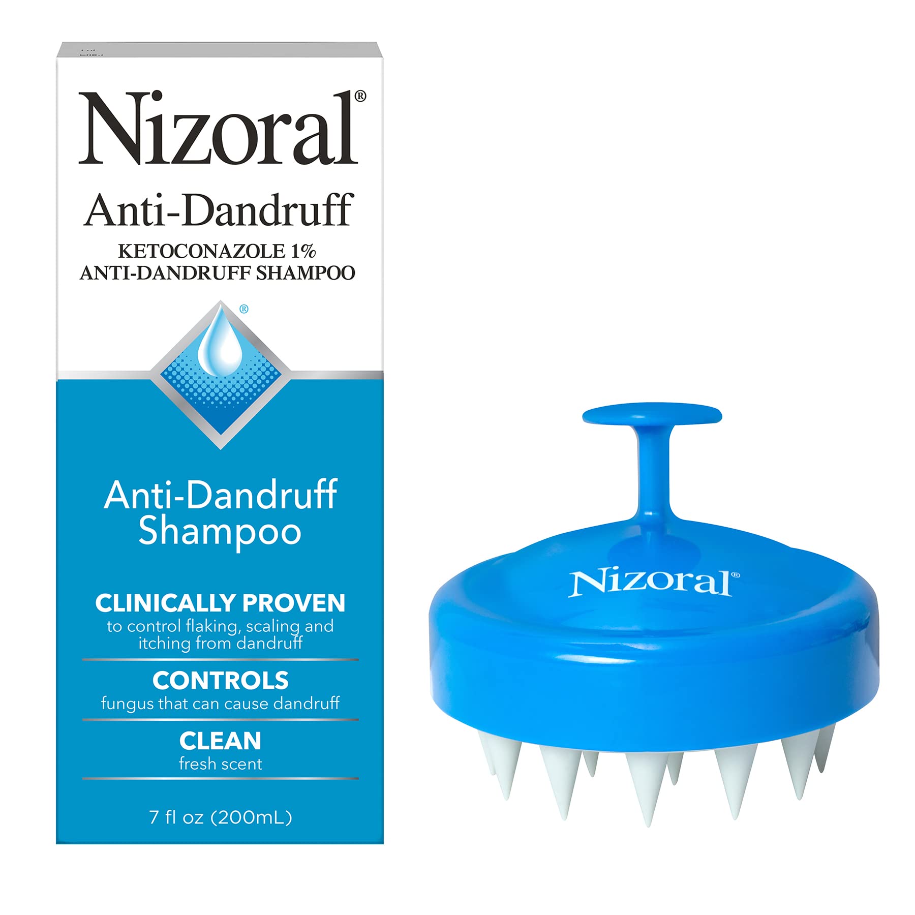 Nizoral Anti-Dandruff Shampoo 7oz Scalp Massager Bundle (Shampoo and Massager)