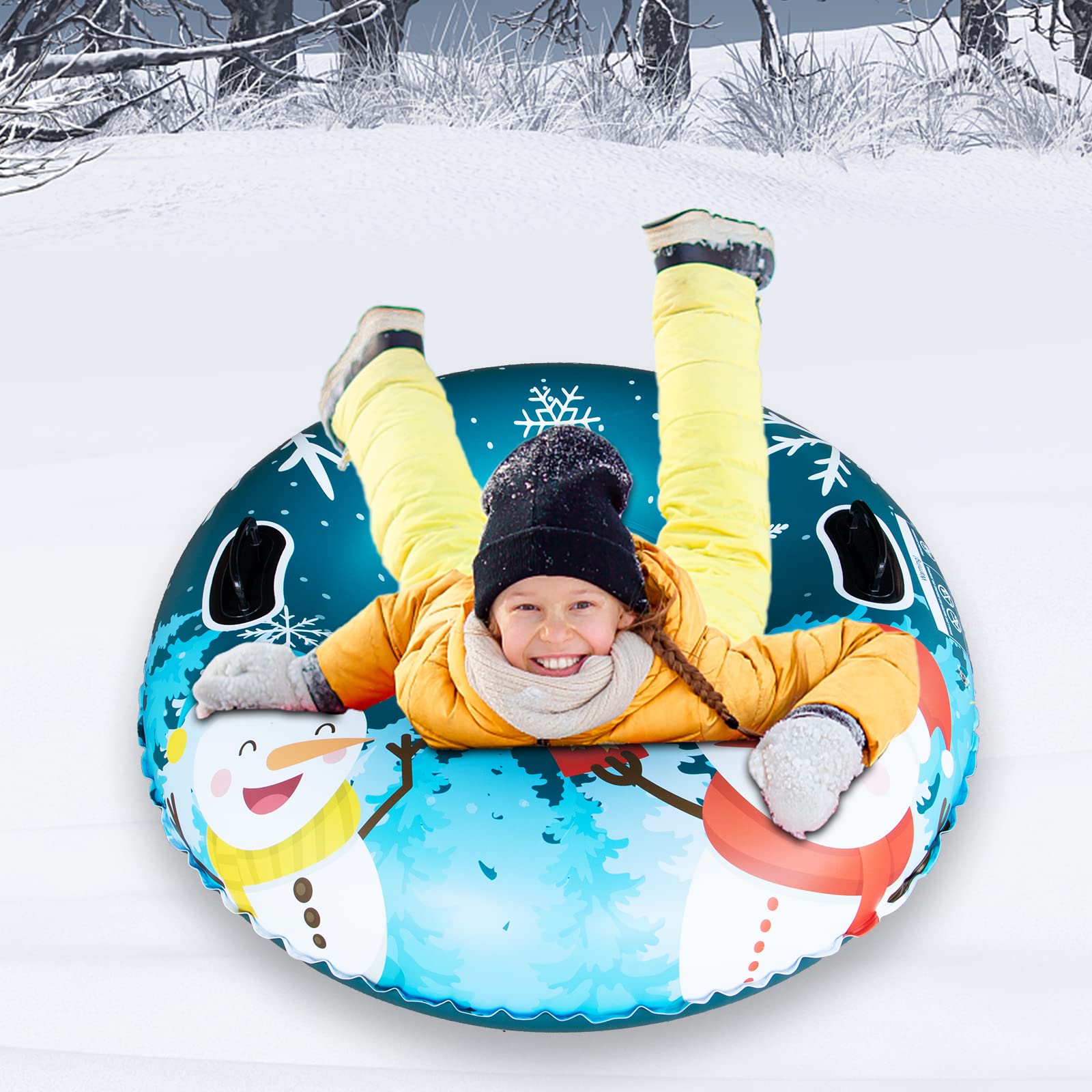 Josen Snow Tubes, Large Inflatable Snow Sleds Heavy Duty Sledding Snowboard with Sturdy Handles for Winter Outdoor Fun