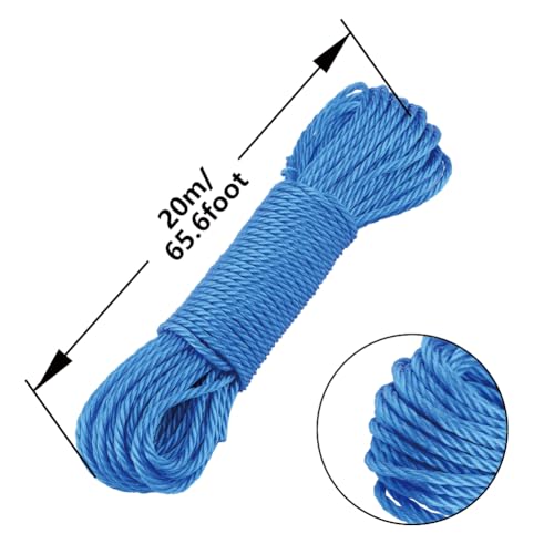 Nylon Rope, 20M Braided Rope Extra Strength Sunlight Nylon Rope Flag Pole Clothes Line Camping Utility Good for Clothesline Tie Pull Swing and More (blue)