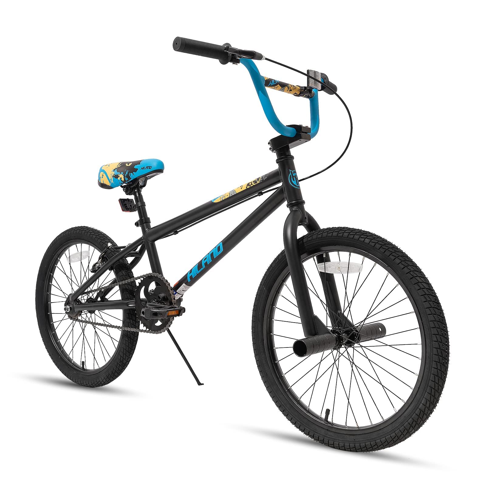Hiland 20 inch BMX Bike for Kids and Beginner-Level to Advanced Riders with 2 Pegs Black