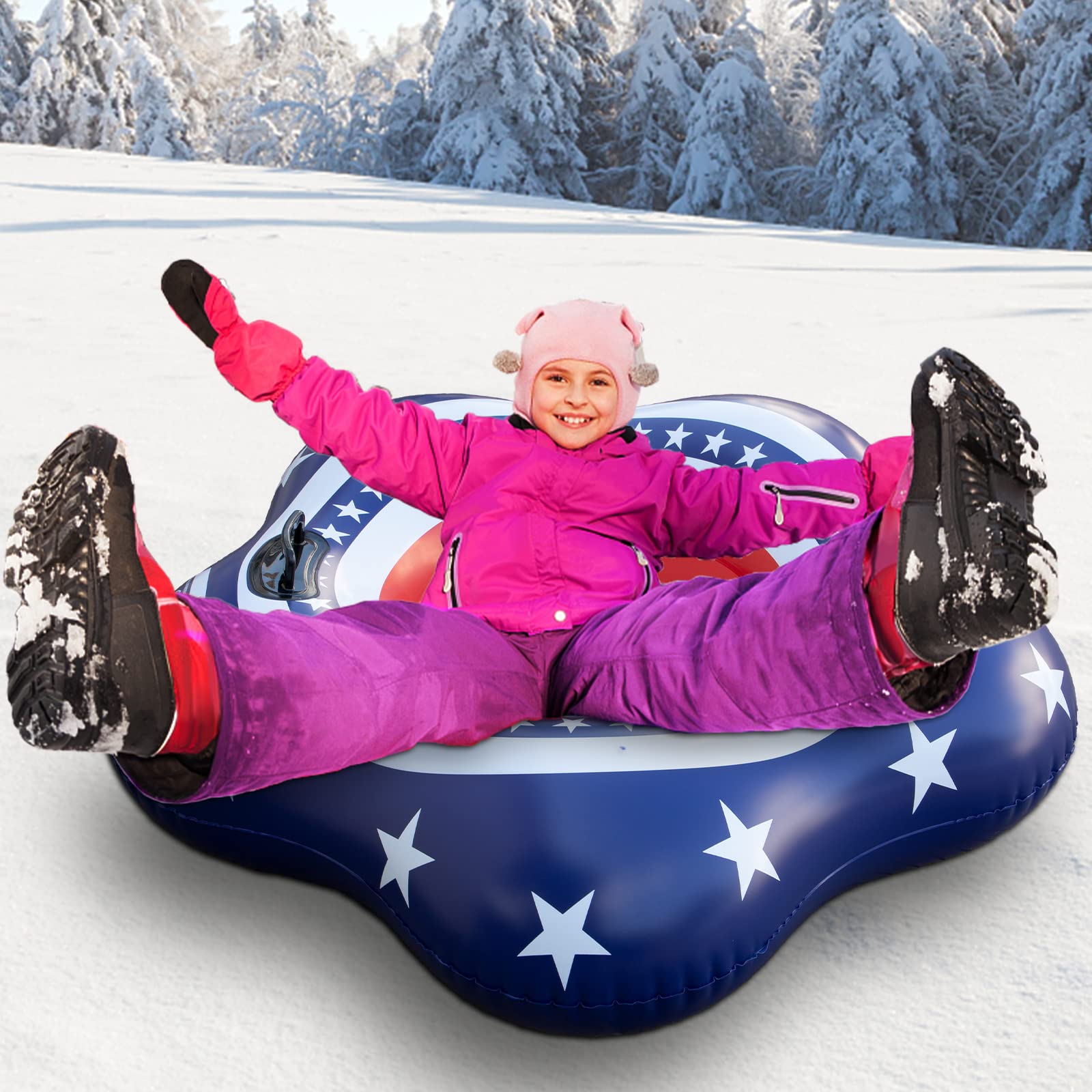Josen Snow Tubes, Large Inflatable Snow Sleds Heavy Duty Sledding Snowboard with Sturdy Handles for Winter Outdoor Fun