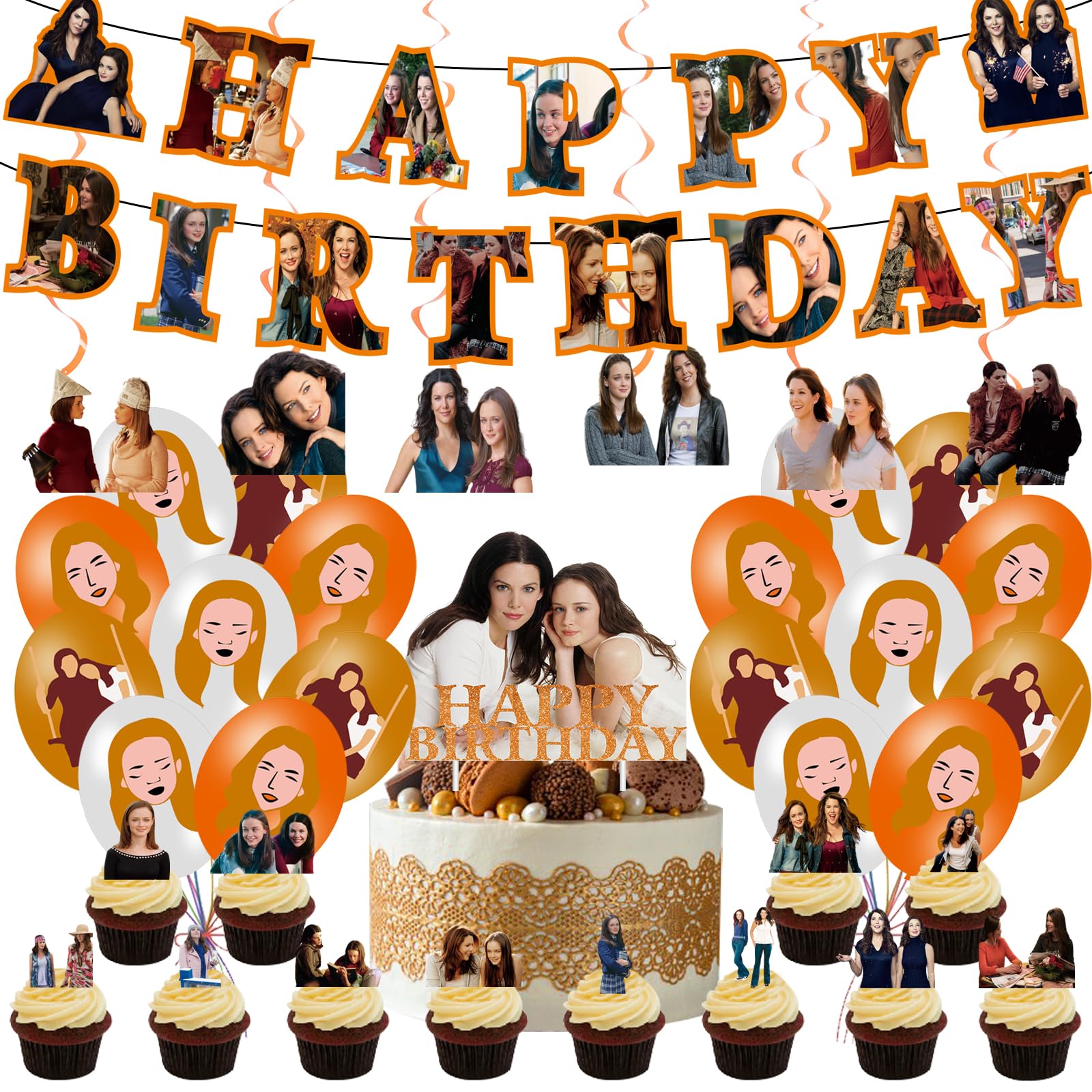 Gilmore Birthday Party Decoration, Include Birthday Banner, Cake Topper, Latex Balloons, Hanging Swirls for Gilmore TV Show Theme Kids Fans Birthday Party Supplies