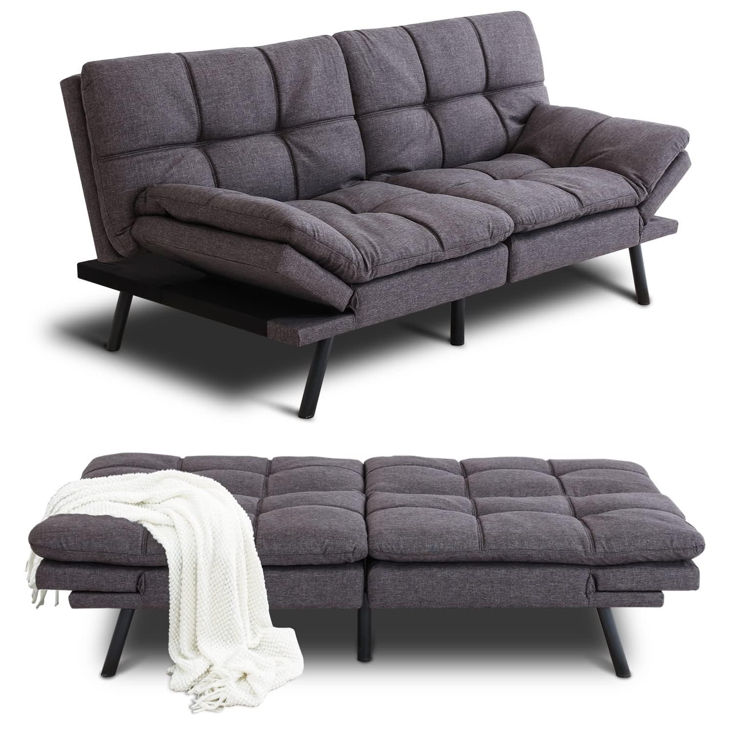 MUUEGM Futon,Convertible Futon Sofa Bed,Memory Foam Futon Couch,Futon Bed,Sofa Bed Couch,Modern Love seat Sofa,Sleeper Splitback Sofa for Compact Space,Apartment,Office,Living Room,Grey